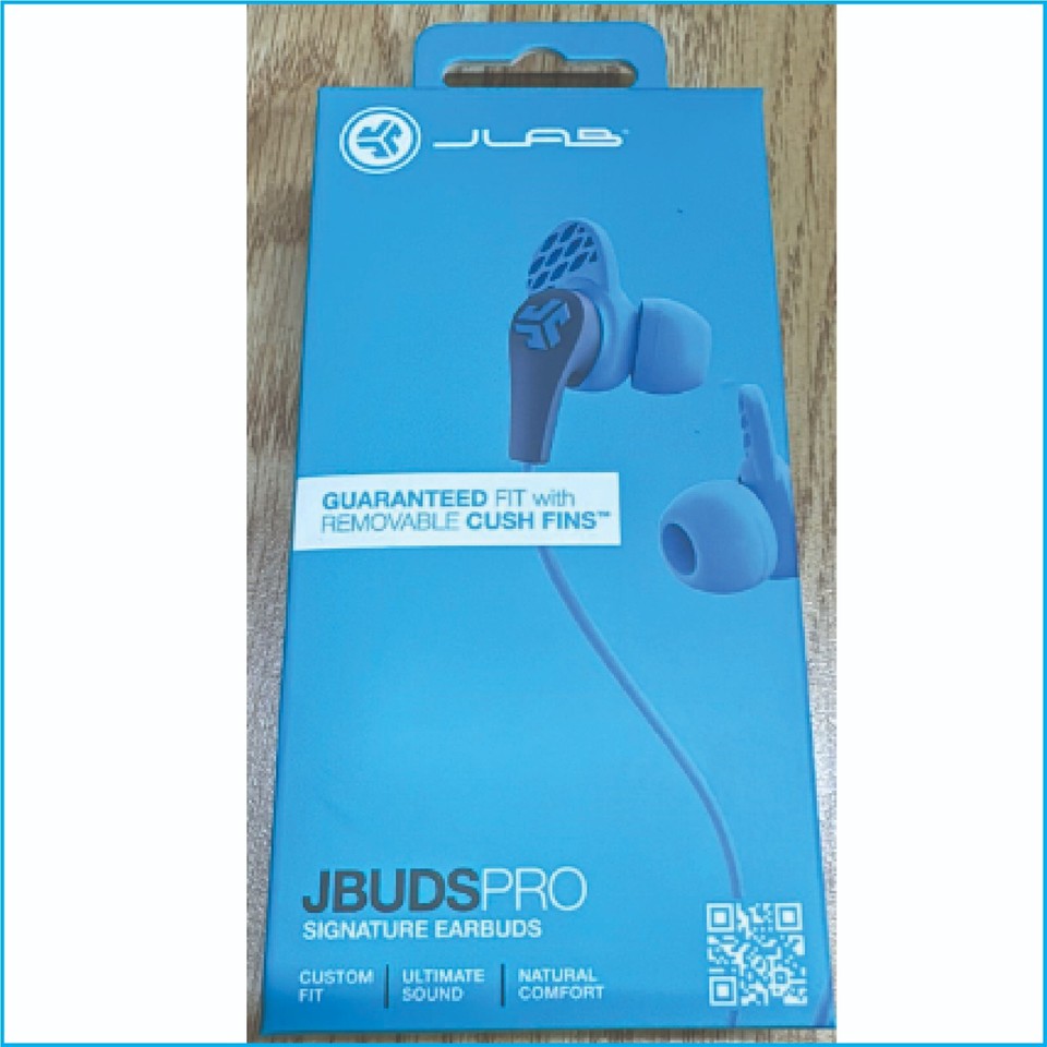 JLab JBuds Pro Signature Earbuds w/ Cush Fins Blue Wired Built In Mic ...