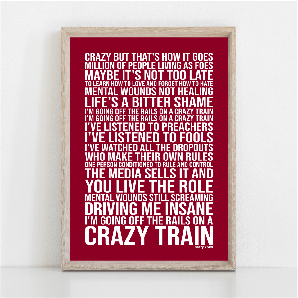 Ozzy Osbourne CRAZY TRAIN Song Lyrics Poster Print Wall Art | eBay UK