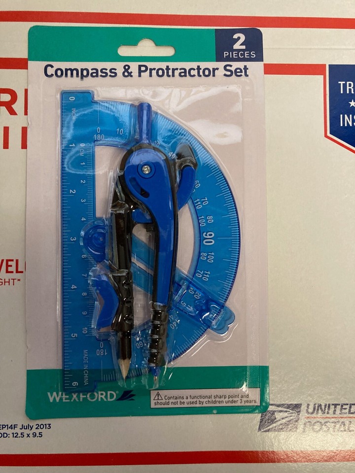 WEXFORD Protractor Compass Set School Math Geometry Drawing Art 6"&12 ...