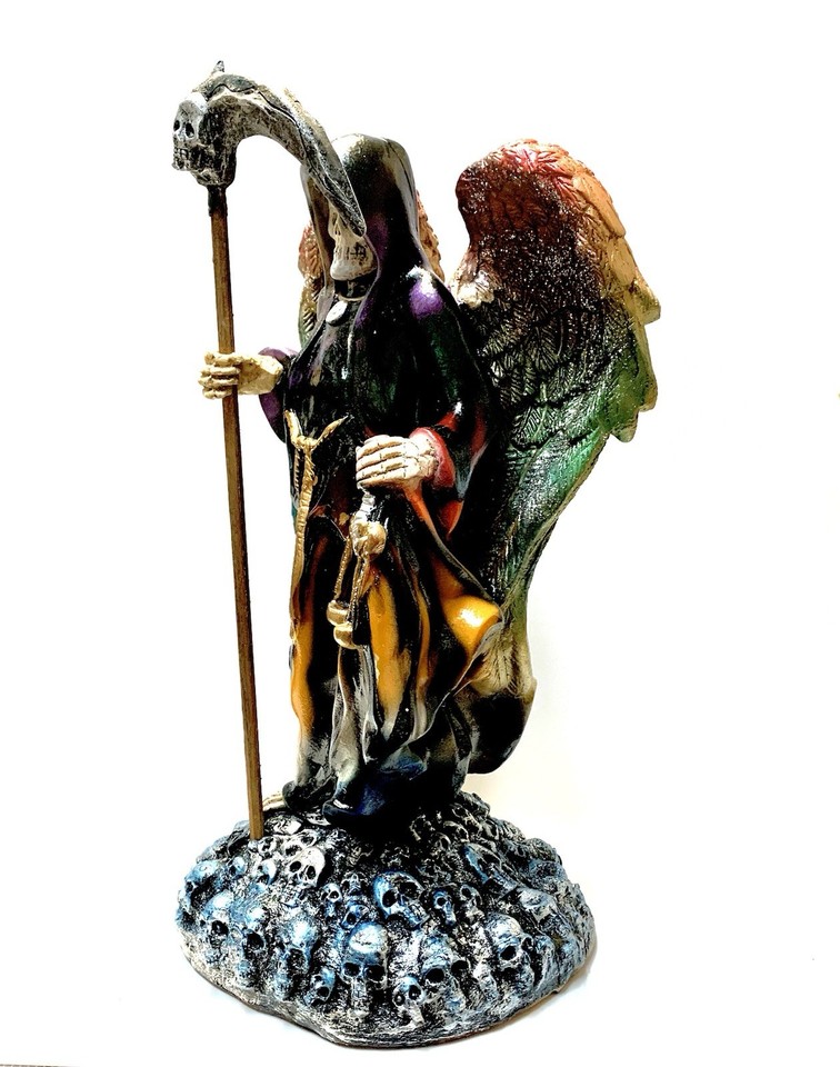 SANTA MUERTE BLACK / ORANGE / GREEN HOLY DEATH STATUE WITH WINGS 15 ...