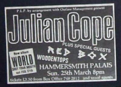 Julian Cope World Shut Your Mouth Tour 1984 Mini Poster Type Concert Ad ...