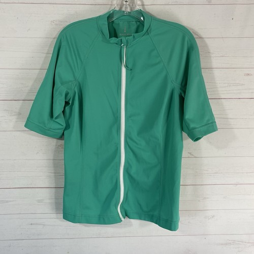 Lands End Womens Zip Front Rash Guard Top Size S Green Half Sleeve ...