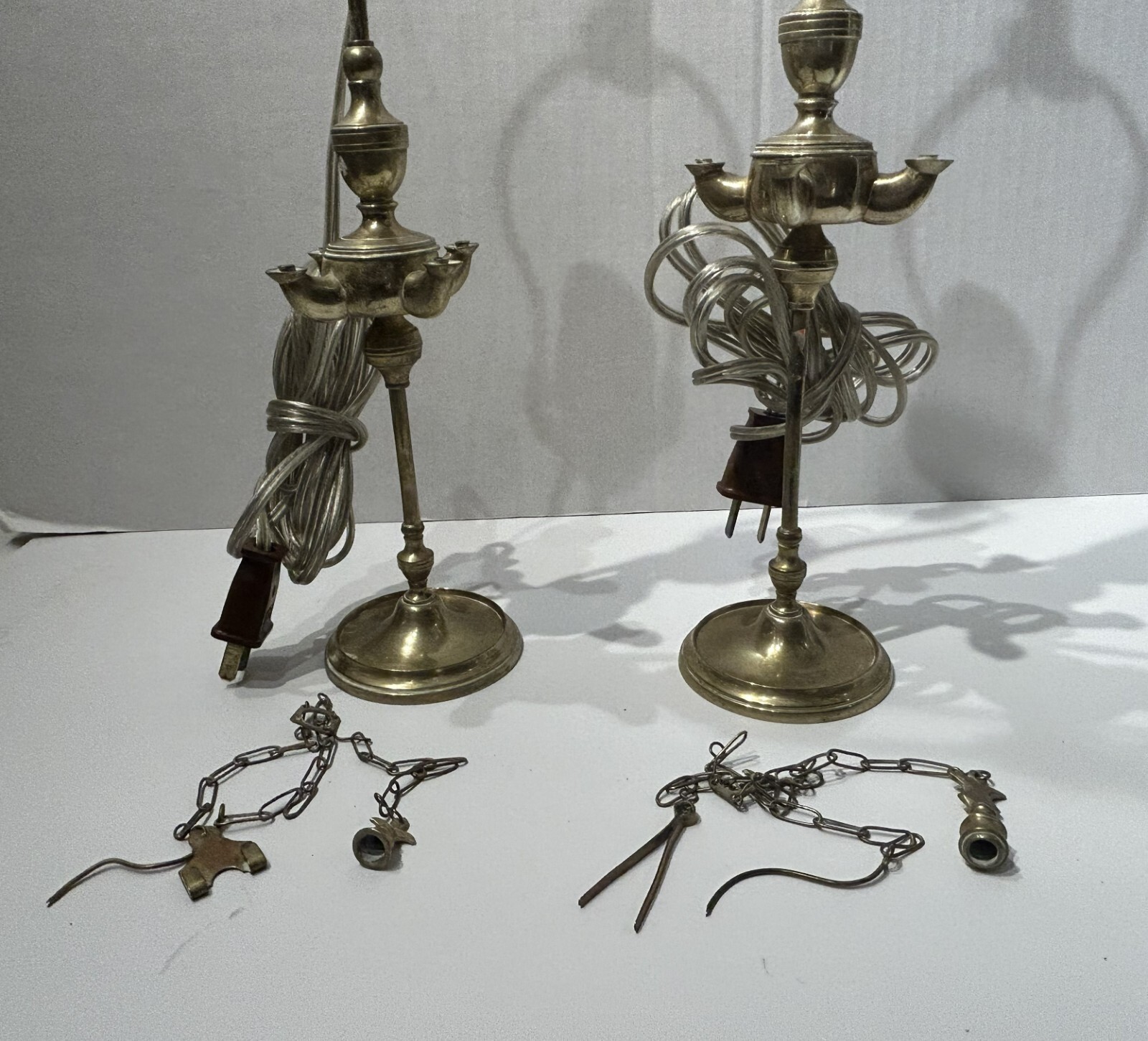 Two Antique Brass Whale Oil Lamp Bases Added To Electrified Table Lamps ...