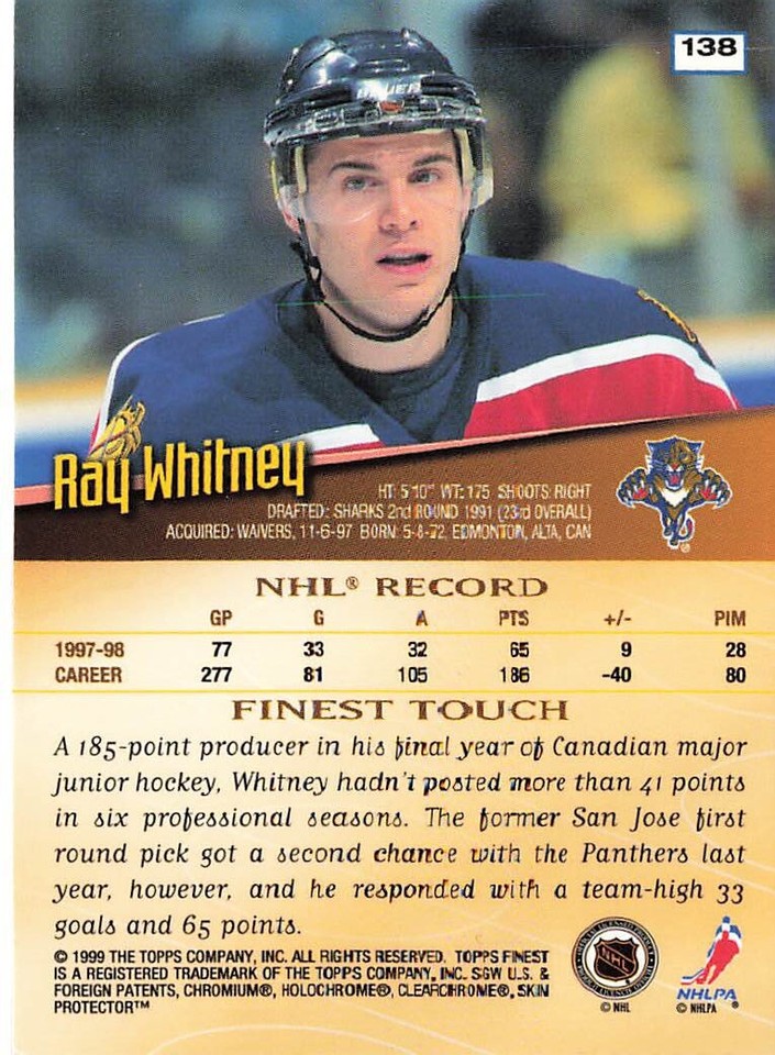 1998 Finest #138 Ray Whitney Florida Panthers | eBay