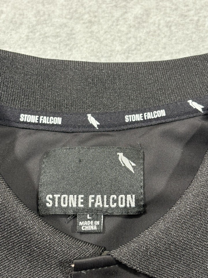 Stone Falcon Shirt Mens Large Black Snap Stretch Soft Short Sleeve Golf ...