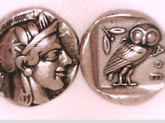 Greek Greece Attica Athens Owl coins Athena wearing Corinthian Helmet ...