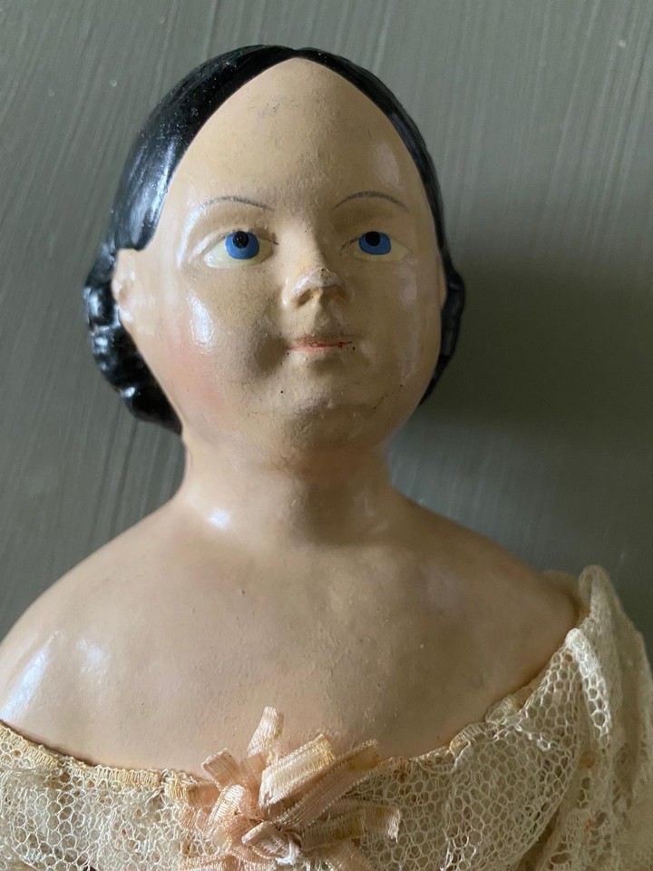 Antike Biedermeierpuppe Ca 1860-1900, Pappmaché Kopf, Arme /Beine Holz ...