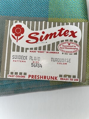 NOS Vintage Simtex “Sundeck” Tablecloth, Turquoise, Gold, Gray Weave ...