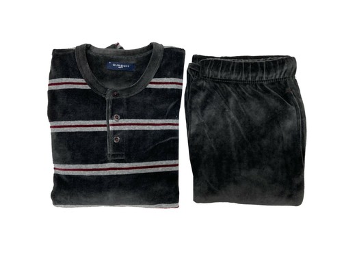 GUASCH Man Pajamas Velor Grey Striped Pearl/Burgundy GS280 668 80% ...