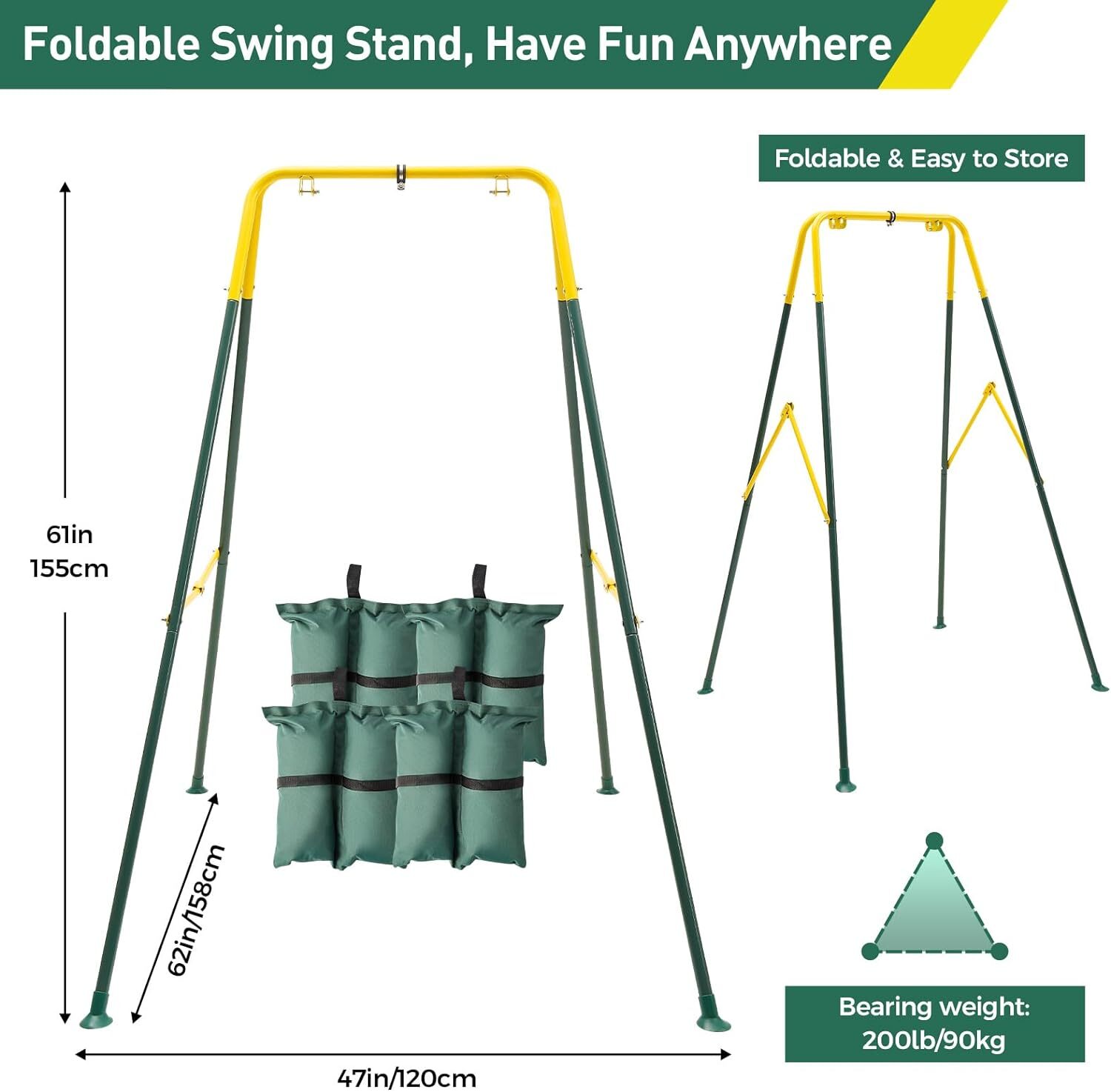FUNLIO Foldable Swing Stand for Kids with 4 Sandbags, Heavy Duty Metal ...