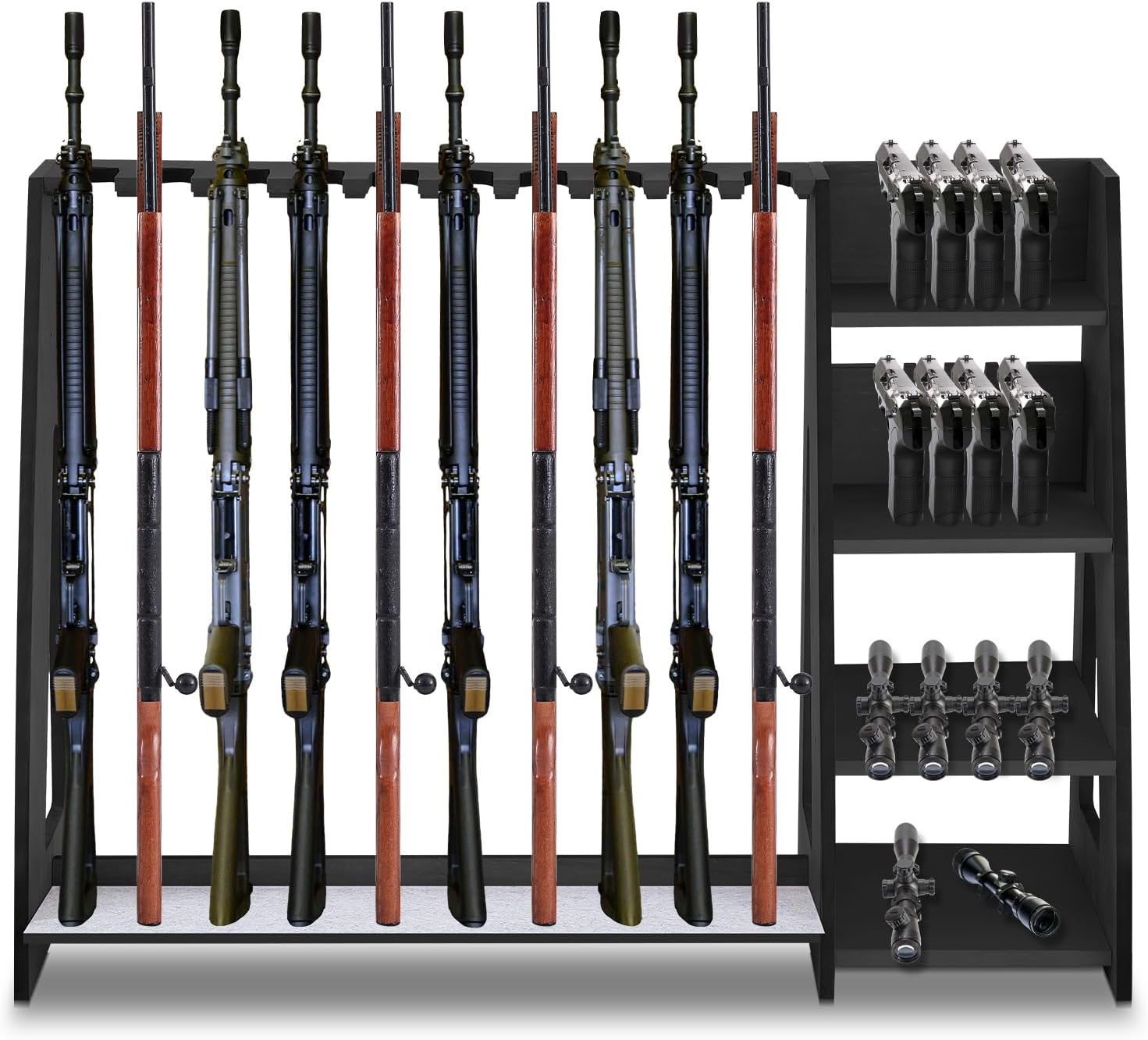 Rifle Shotgun Racks Wood Storage Holder Safe Holds 10 Long Guns and 8 ...