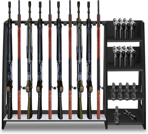 Rifle Shotgun Racks Wood Storage Holder Safe Holds 10 Long Guns and 8 ...