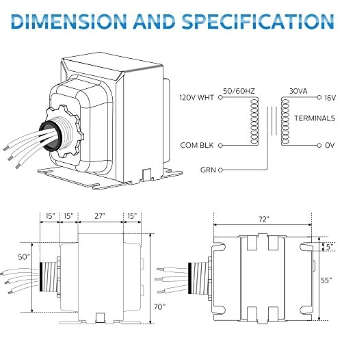 Transformer Compatible with Ring Doorbell Pro 16v 30va with Wirewound ...