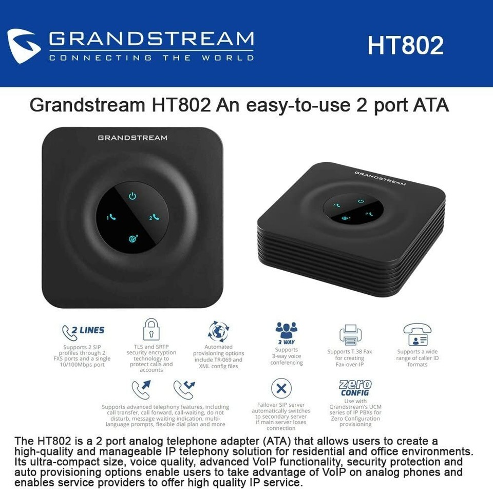 Grandstream GS-HT802 2 Port Analog Telephone Adapter VoIP Phone ...