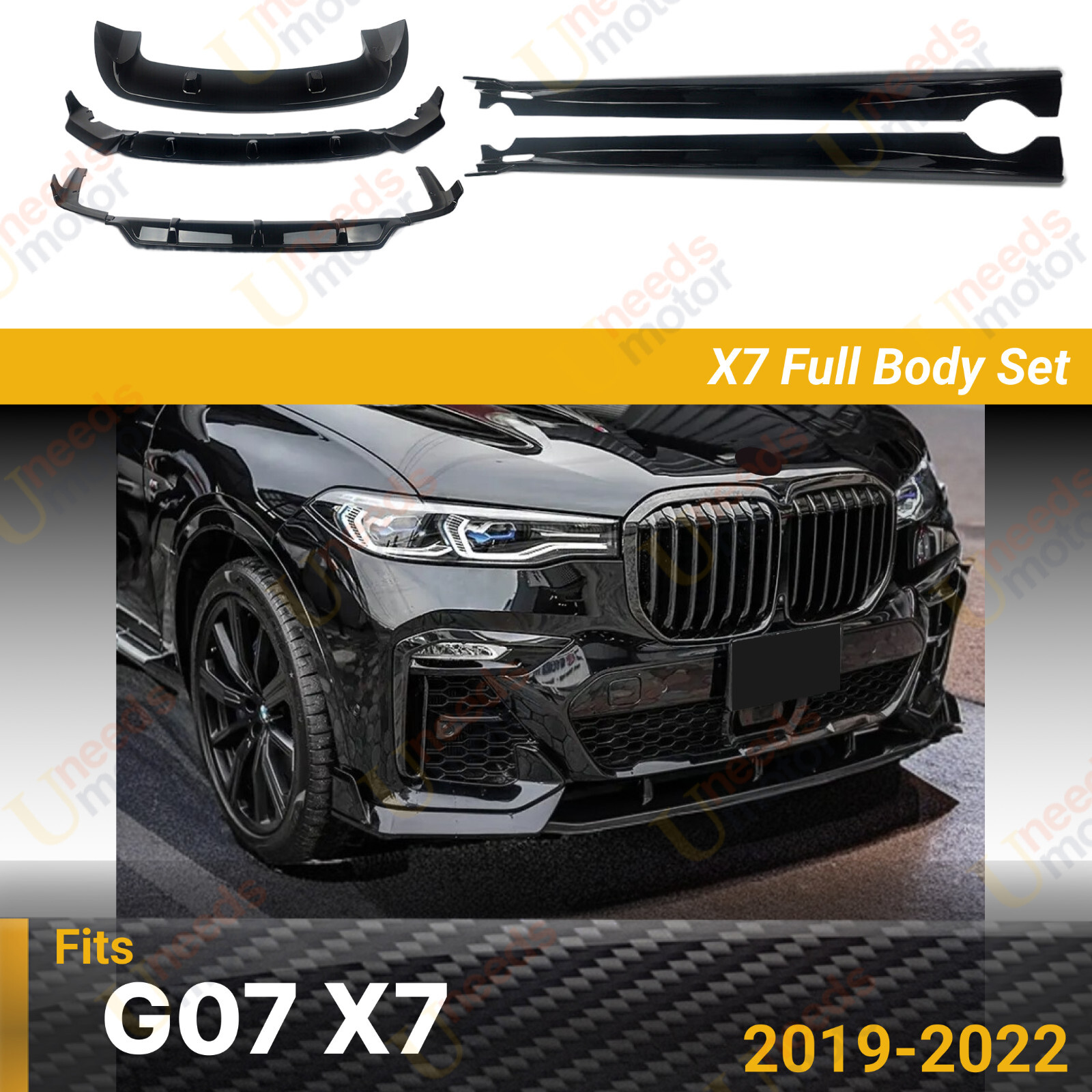 Fits 2019-22 BMW G07 X7 Gloss Black Front Lip Side Skirts Rear Diffuser ...