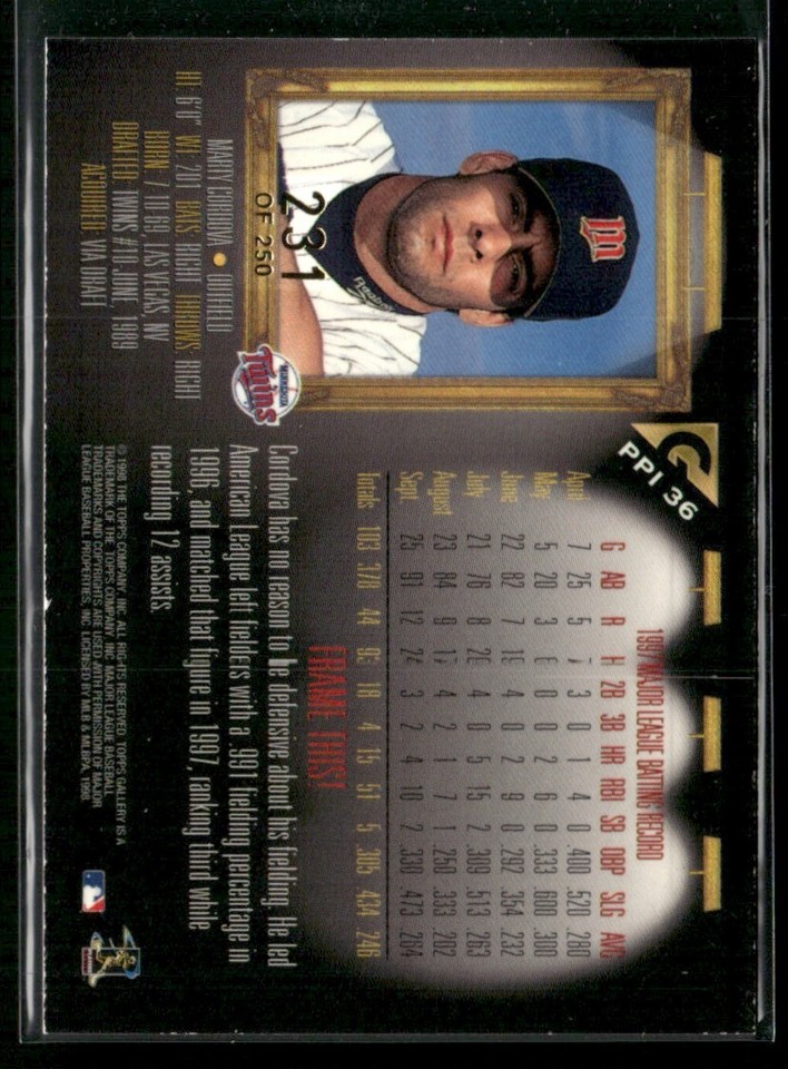 Marty Cordova 1998 Topps Gallery Player's Private Issue /250 #36 ...