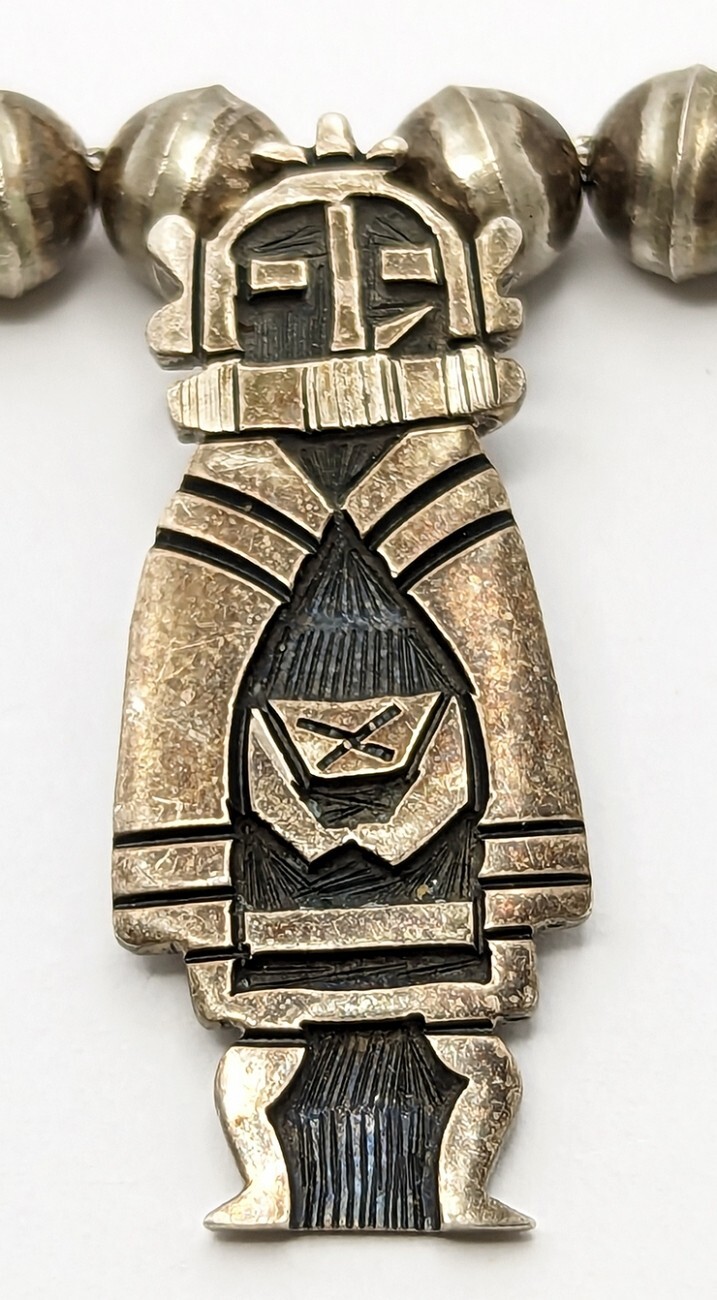 1970s-80s Hopi Silver Overlay Kachinas Necklace by Ma… - Gem