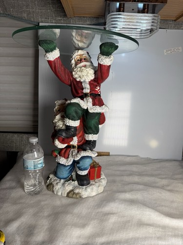 21” Tall Santa End Table Small Glass Top Table Santa Clause Resin 18 ...
