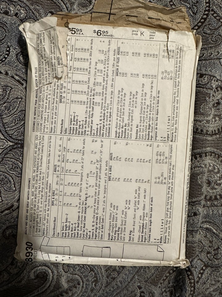 Simplicity 8930 Christmas Nativity Costume Adult Large Cut sewing ...