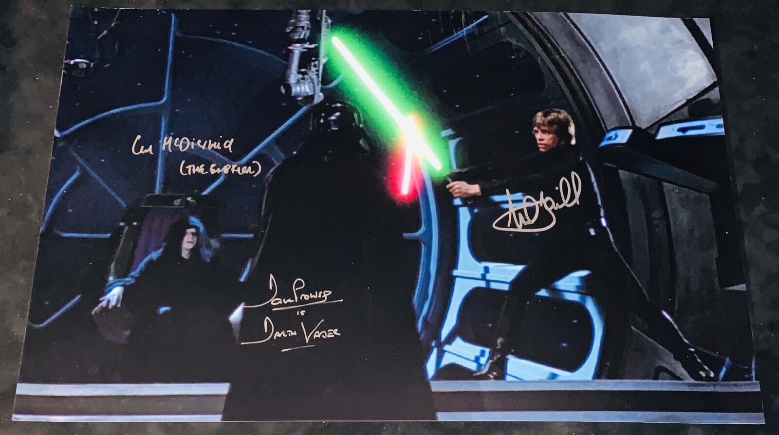 RARE! ROTJ 16x24 Signed By Mark Hamill Dave Prowse & Ian McDiarmid STAR ...
