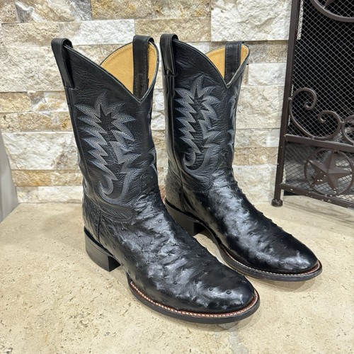Justin Full Quill Ostrich Black Roper Western Boots Men's Size 9.5 D ...
