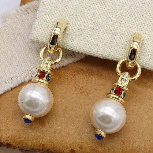 Marissima Mary Kay Faux Pearl Dangle Drop Rhinestone Clip Earrings Gold ...