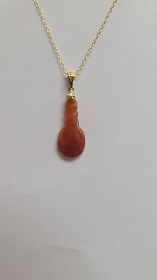 Red Jade w/14kt Gold Bail Vase Style Pendant w/ .925 silver 18" Chain ...