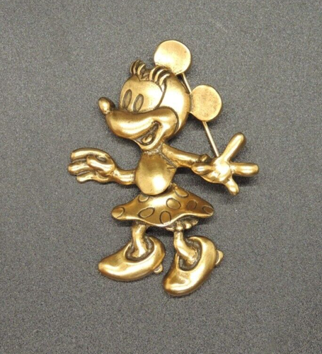 Disney Mickey & Minnie Mouse Gold Tone Pin Brooch Set Moveable Minnie w ...