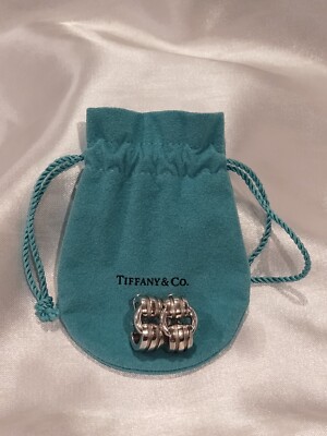 Vintage 925 Sterling Tiffany Atlas Buckle Groove Hoop Omega & Post Back ...