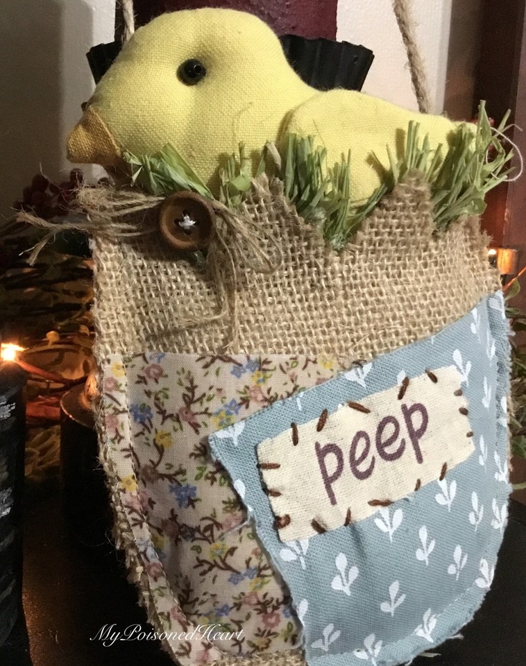 Lg. Primitive Farmhouse Easter PEEP Chick Door Wall Hanger Burlap sack ...