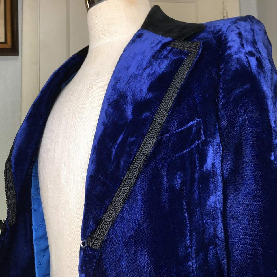 VTG Mens 37 R Tuxedo BLUE Velvet Smoking Jacket Suit Blazer Austin ...