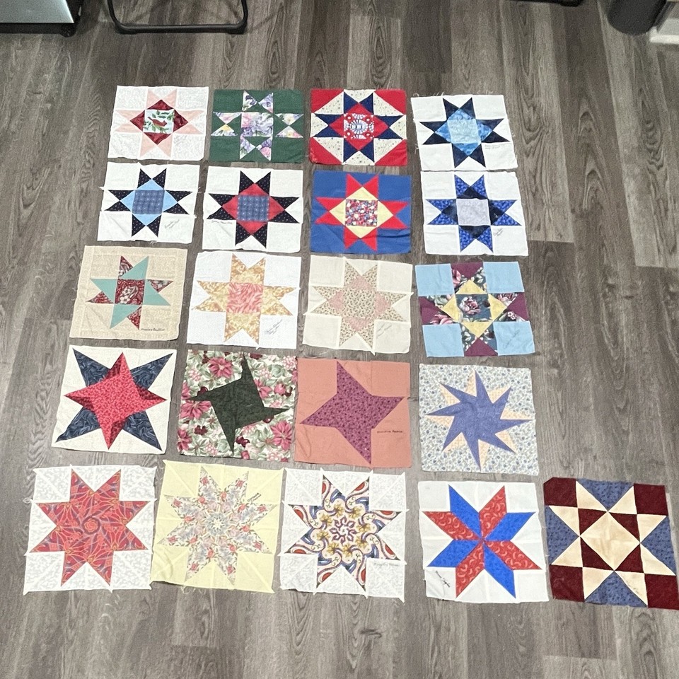 Vintage Quilt Blocks Star Pattern Friendship 21 Pcs Patchwork Cotton 12 ...