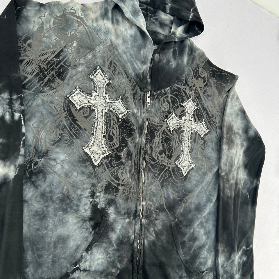 Y2K Men's Tie Dye Affliction Sacrifice Cross Angel Wings Zip Hoodie ...