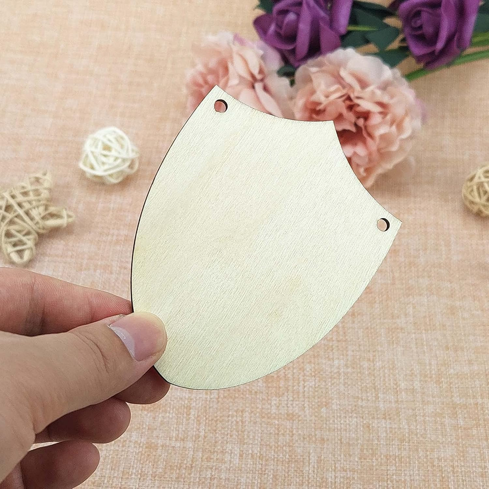 20Pcs Shield Wood DIY Crafts Cutouts Blank Wooden Shield Shaped Hanging ...