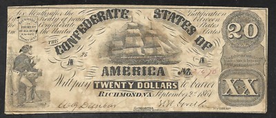 Confederate Currency - 20 Dollar Note - 1861 - Ship - VF | eBay