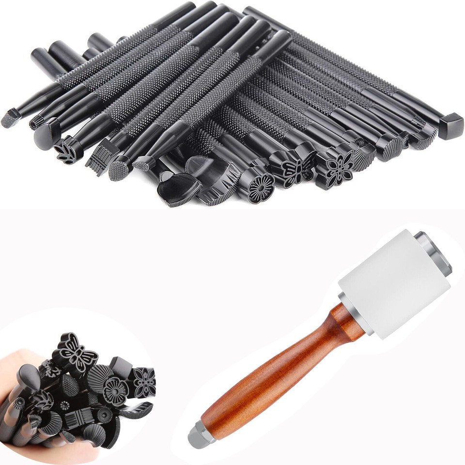 20PCS Leather Tools Working Saddle Making Set Carving Stamps Punch ...