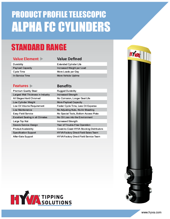 Hyva Alpha Series FC Dump Body Cylinder FC A5.5-3-137-K6-HC / 70524187 ...