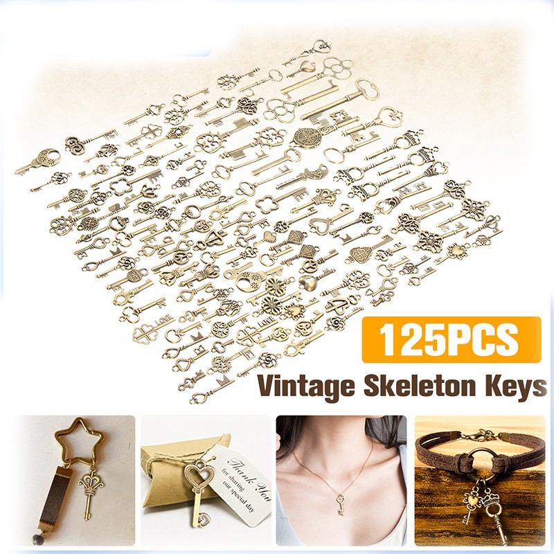 125PCS DIY Mixed Bronze Vintage Key Charms Pendant Steampunk Bronze ...