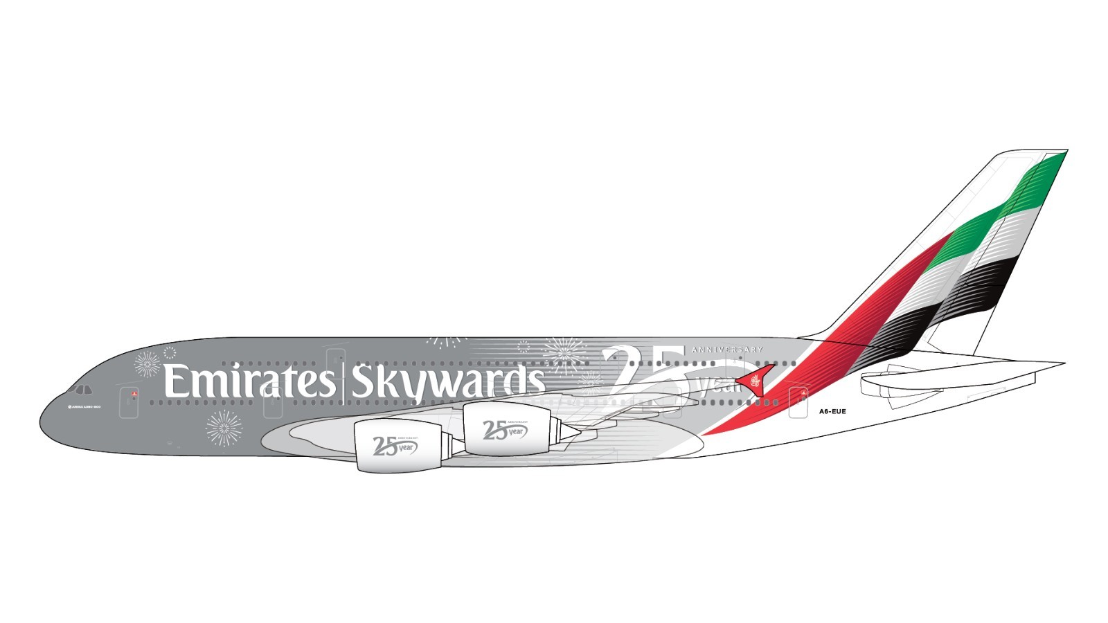 Emirates Airbus A380 A6-EUE Skywards 25th GeminiJets G2UAE1494 1:200 ...