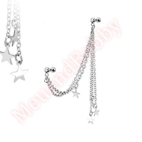16G Chain Linked Stars Cartilage Tragus Bar Ear Ring Piercing Stud | eBay