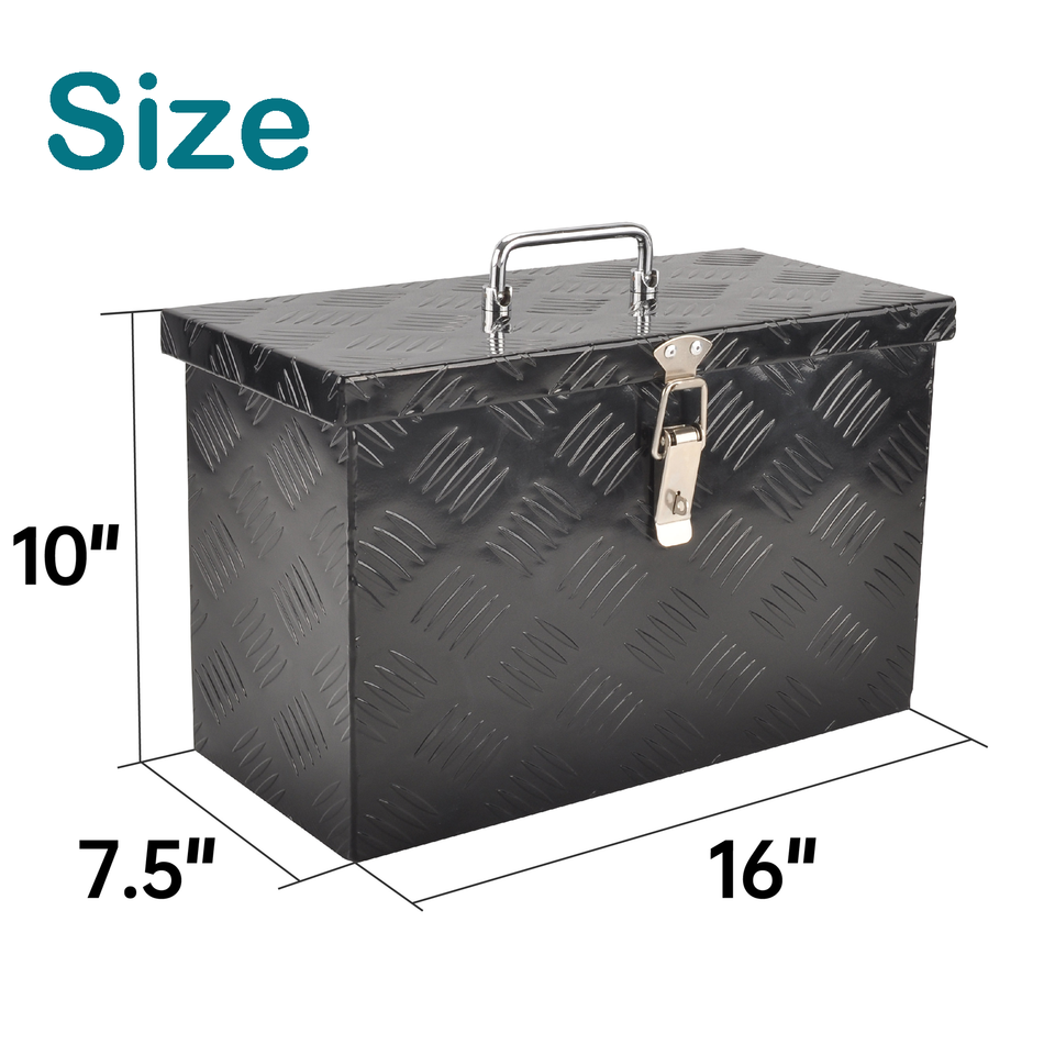 16"X7.5"X10" Aluminum Small Tool Box Car Trunk Tool Box Storage Black ...