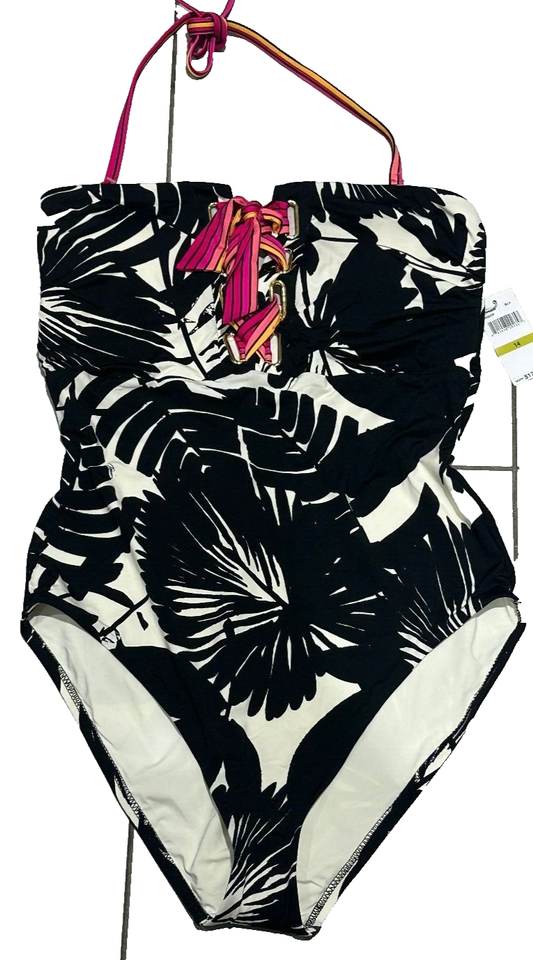 NWT $172 TRINA TURK Lennox Lace-Up Front Bandeau One-Piece Swimsuit ...