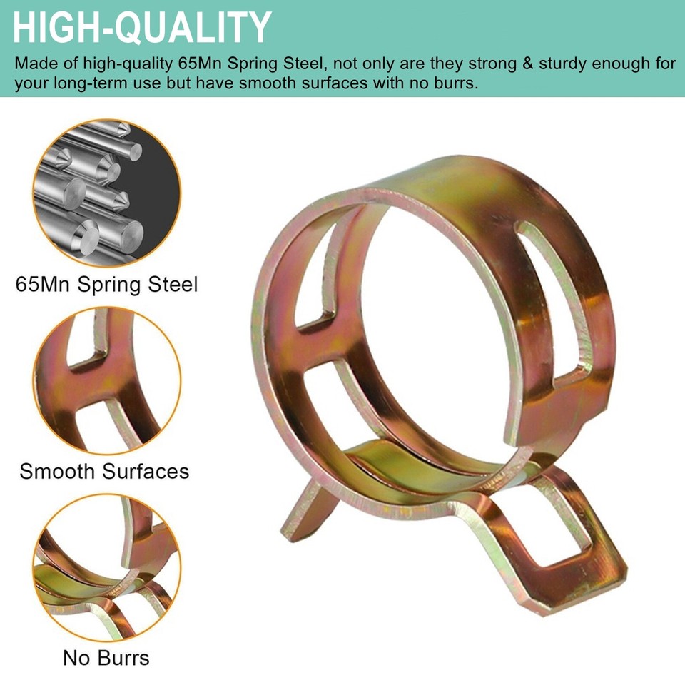 50 PCS ID 3/8" inch Spring Band Clip Fuel Silicone Vacuum Hose Clamp 10 ...