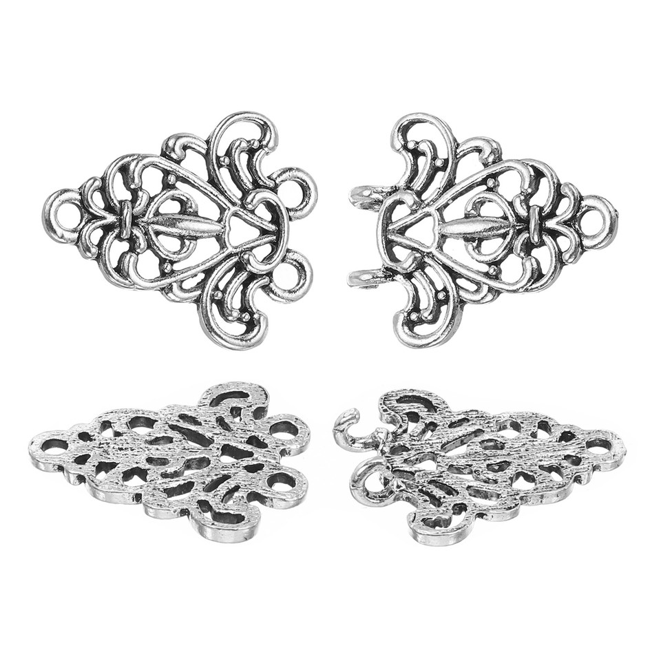 2 Pair Cloak Clasp Sew on Hooks and Eyes Vintage Flower Cape Buckle ...