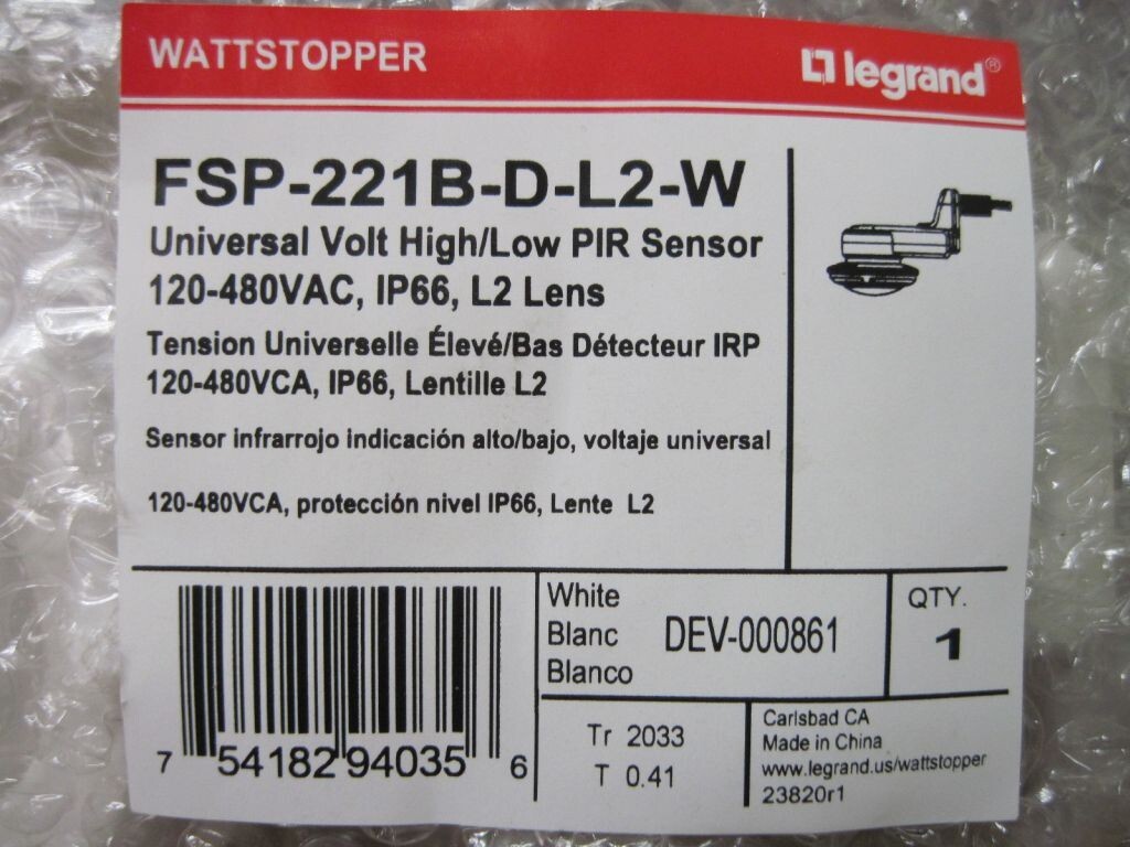 Legrand Wattstopper (FSP-221B-D-L2-W) Universal Volt High / Low PIR ...