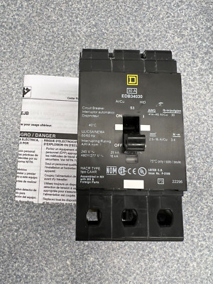SQUARE D EDB34030 - 30 AMP, 3 POLE, 277/480 VOLT CIRCUIT BREAKER - NEW ...
