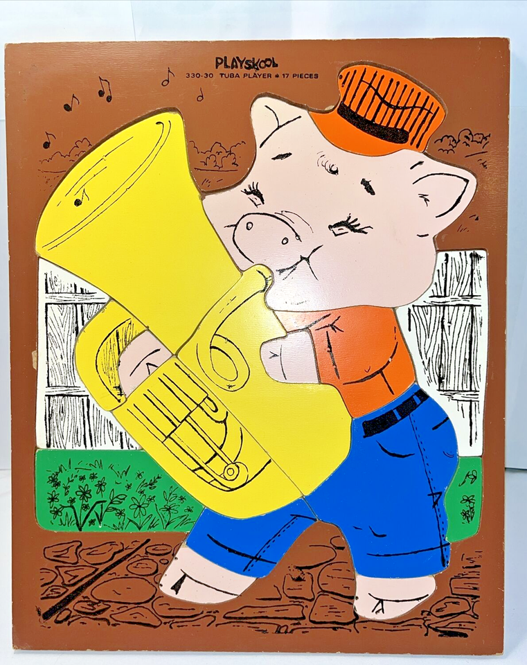 Vintage Playskool Wooden Puzzle Pig Tuba Player 330-30 17 Pieces ...