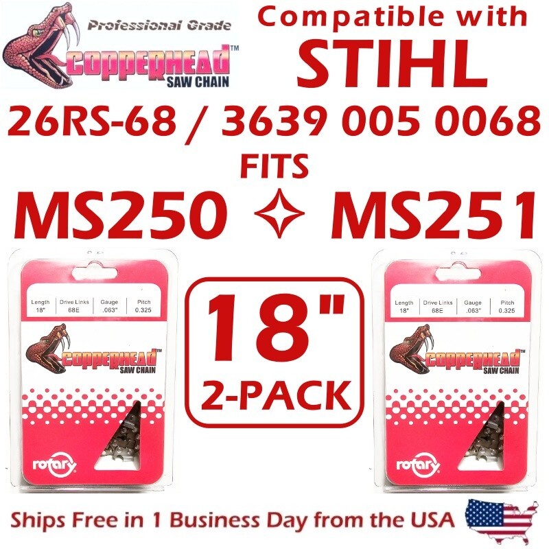 COPPERHEAD 2-PACK 18" Chains fits STIHL 26RS-68 - 025 MS250 MS251 .325 ...