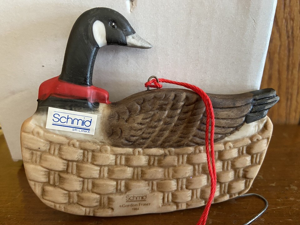 1983 Schmid Gordon Fraser Christmas Goose in Basket Ornament Vintage ...