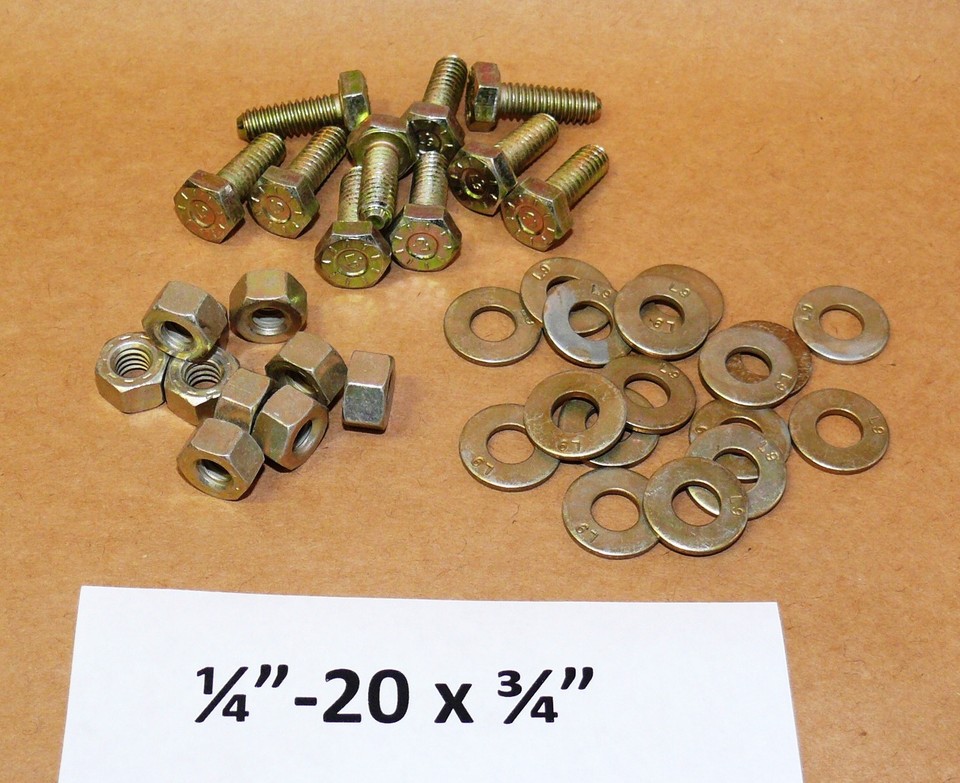 10 L9 1/4-20 x 3/4" Hex Head Bolts, 10 L9 Nuts, 20 L9 Washers. Complete ...